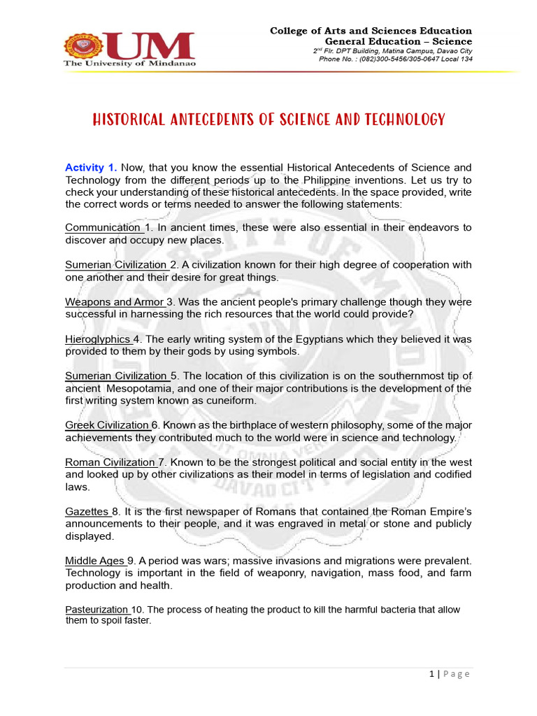 GE 5 Act. 1 | PDF | Science | Society
