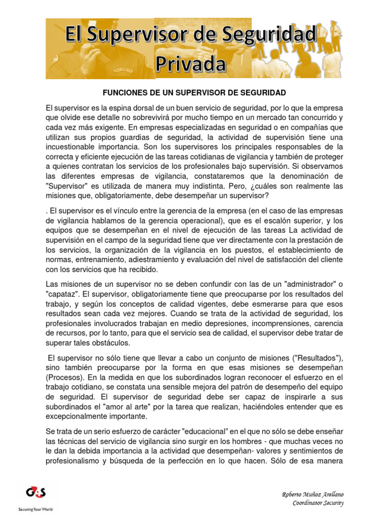 Funciones de Un Supervisor de Seguridad | PDF | Valores | La seguridad ...