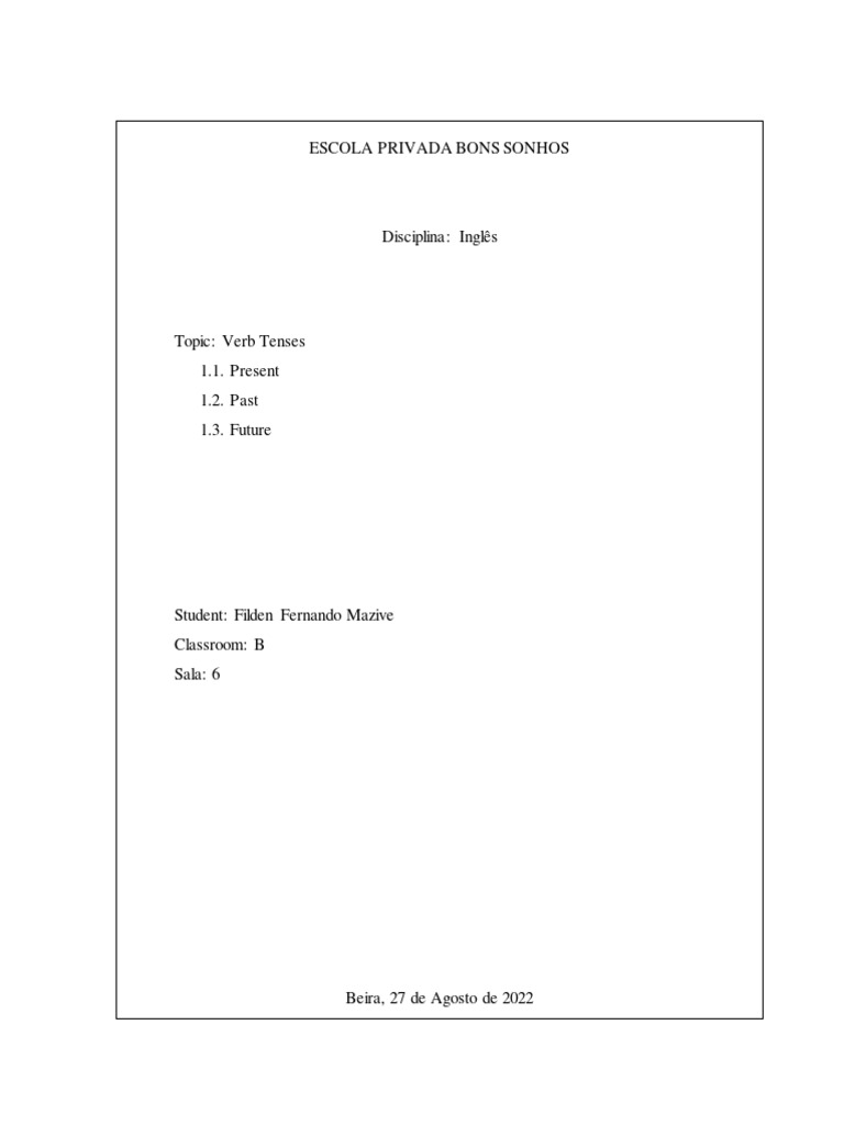 Filden Mazive - English Tenses | PDF | Language Mechanics | Linguistics