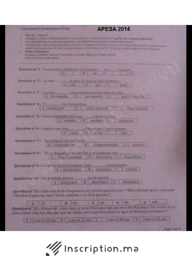 Exemple de Concours APESA IAV 2014 | PDF | Business