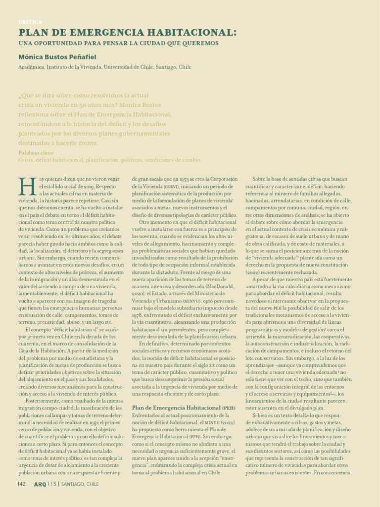 INVI - Monica Bustos - Opinion Sobre El PEH | PDF | Chile | Diseño