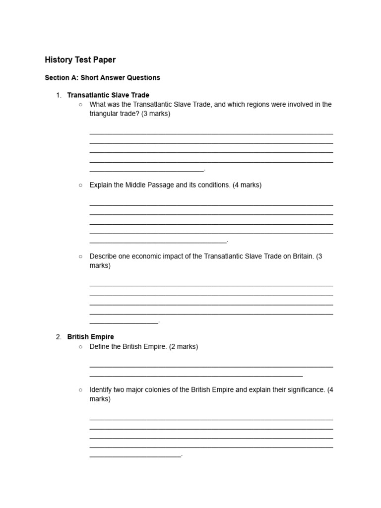 History Test Paper 2 | PDF | British Empire | Indian Independence Movement