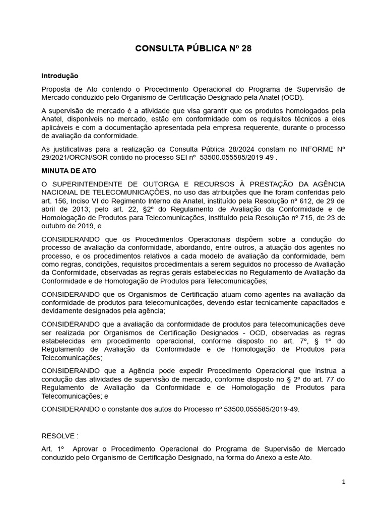 CP 28-2024 - Procedimento Operacional OCDs | PDF | Mercado (economia)