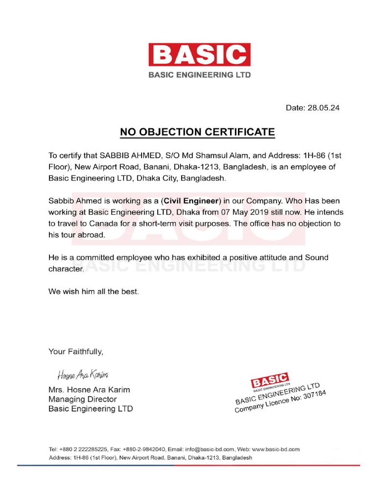 Noc Letter | PDF