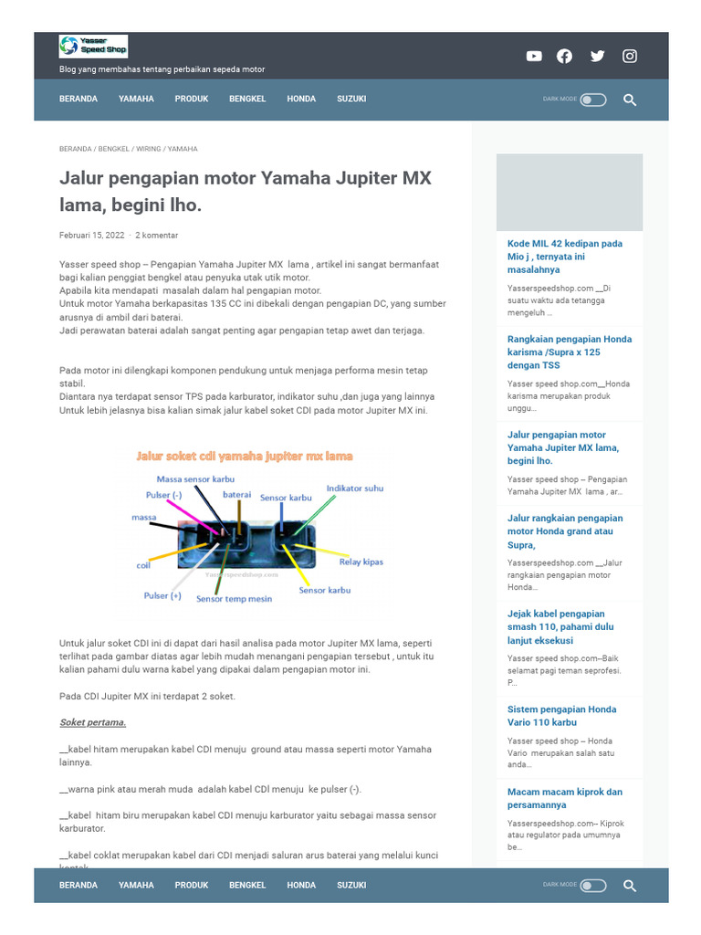 Jalur Pengapian Yamaha Jupiter MX Lama | PDF