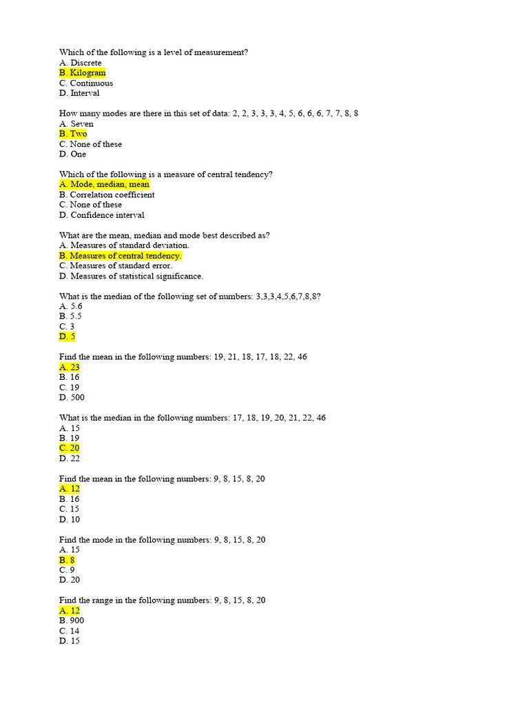 Statistics - Questions Final | PDF | Statistics | Mode (Statistics)