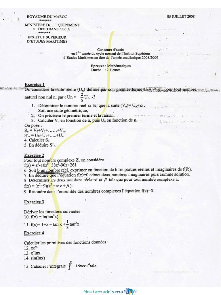 Exemple Concours Isem Maths 2008 | PDF