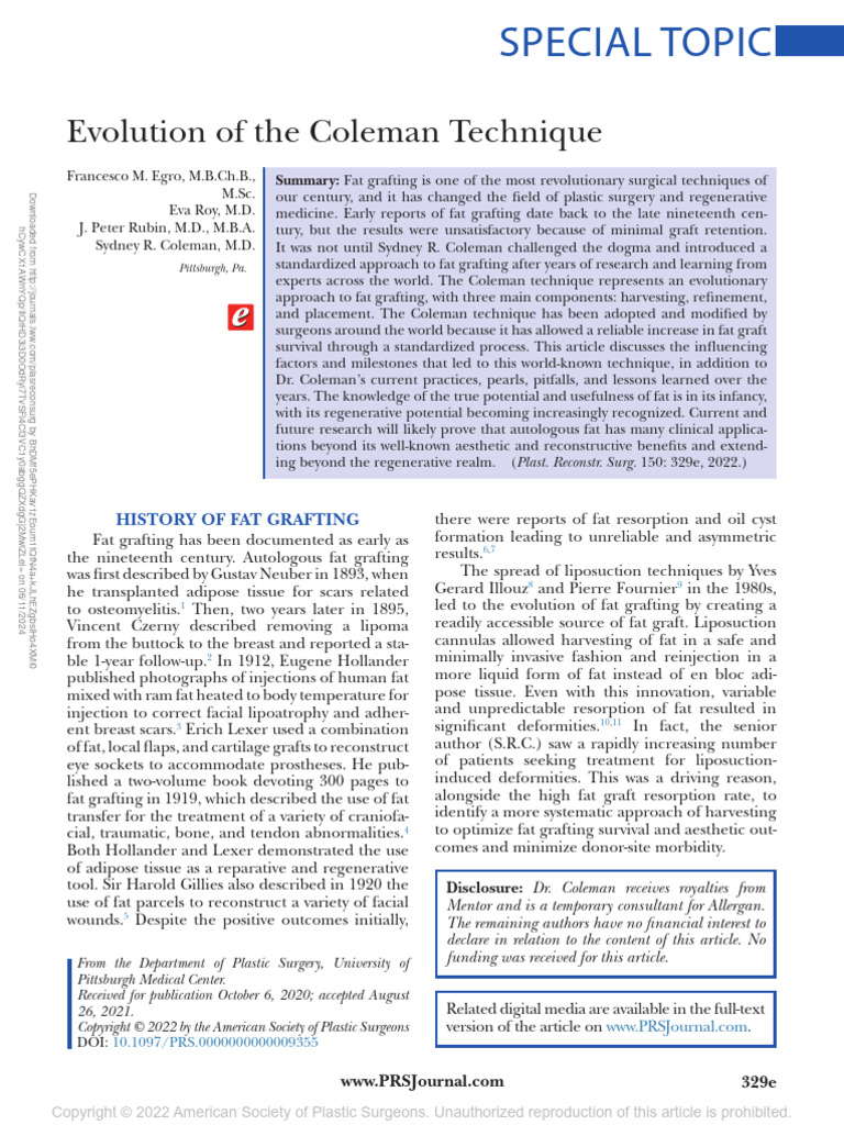 Evolution of The Coleman Technique.17 | PDF | Plastic Surgery | Surgery