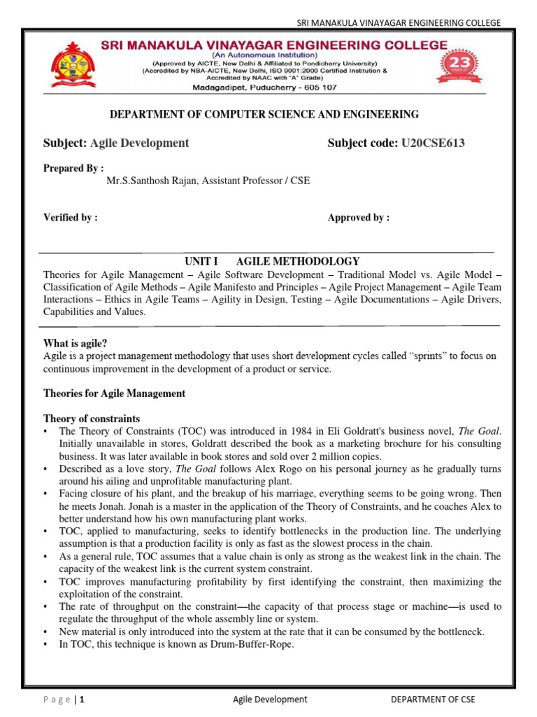 unit 1 | PDF | Scrum (Software Development) | Agile Software Development