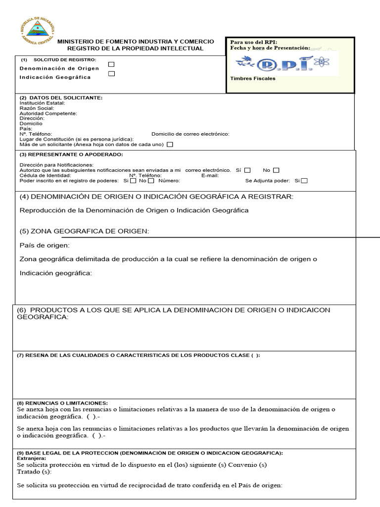 Formulario Solicitud de Denominacion de Origen | PDF | Gobierno | Justicia