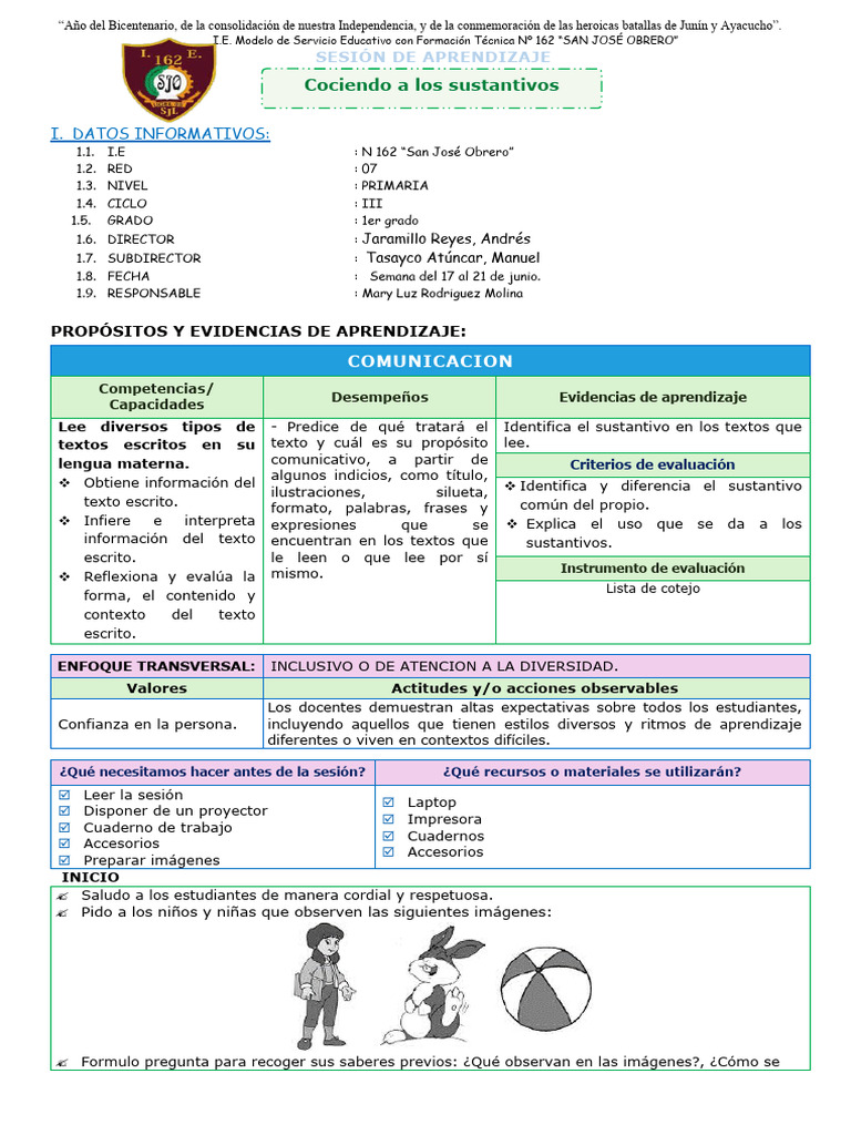 Identificación de Sustantivos en 1er Grado | PDF | Aprendizaje ...