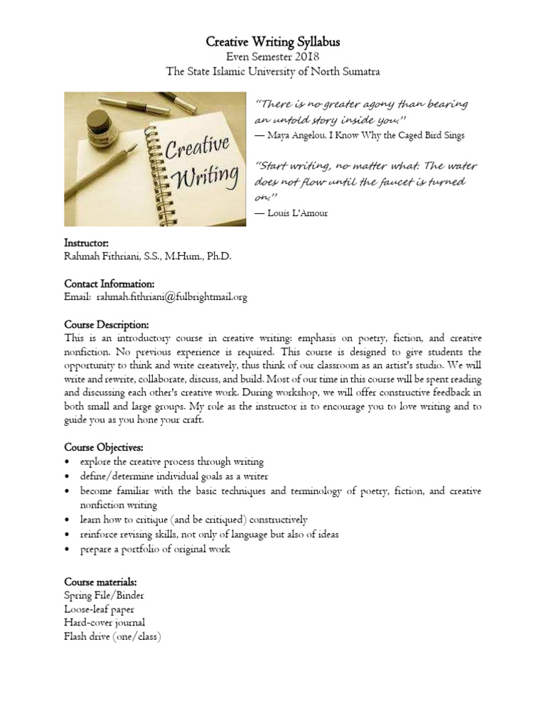 Creative Writing Syllabus | PDF | Creative Writing | Poetry