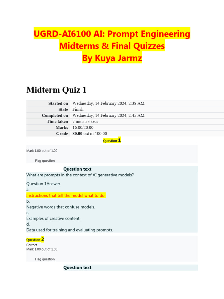 UGRD AI6100 AI Prompt Engineering - Midterms - Final Quizzes by Kuya Jarmz Ver 2.O | PDF | 3 D ...