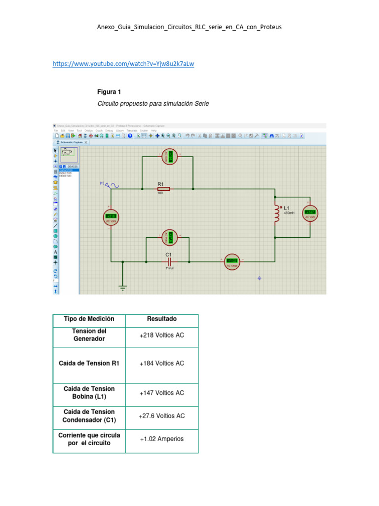 Anexo Guia Simulacion Circuitos RLC Serie en CA Con Proteus | PDF