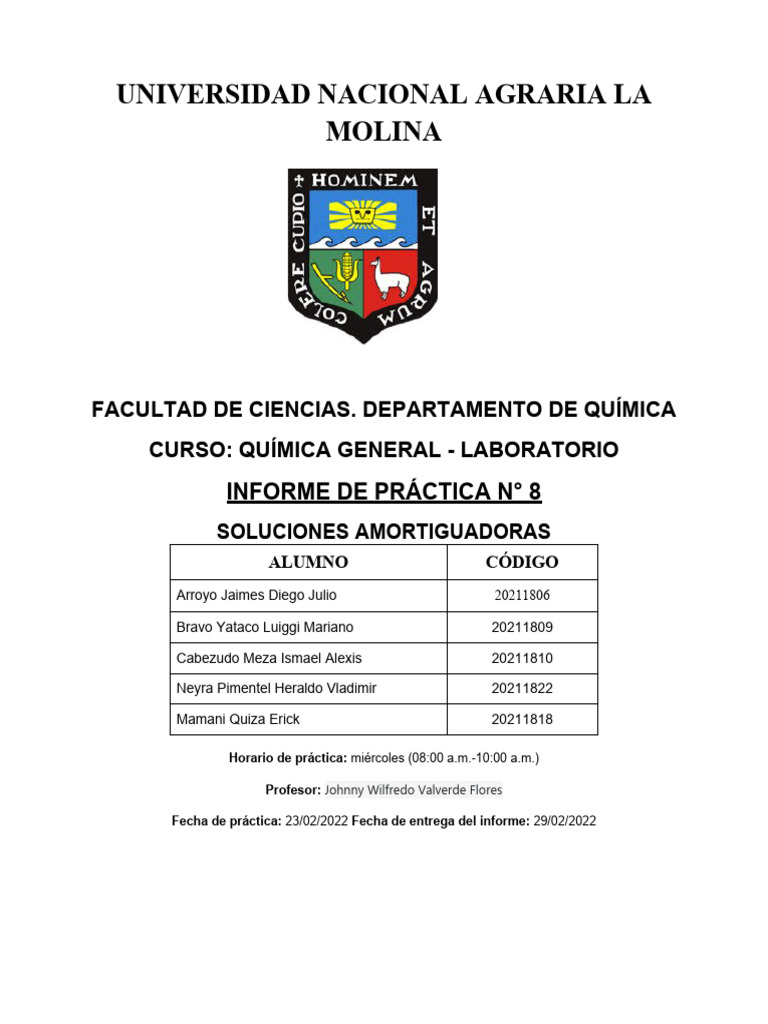 Informe 8 | Descargar gratis PDF | Solución tampón | Sal (química)