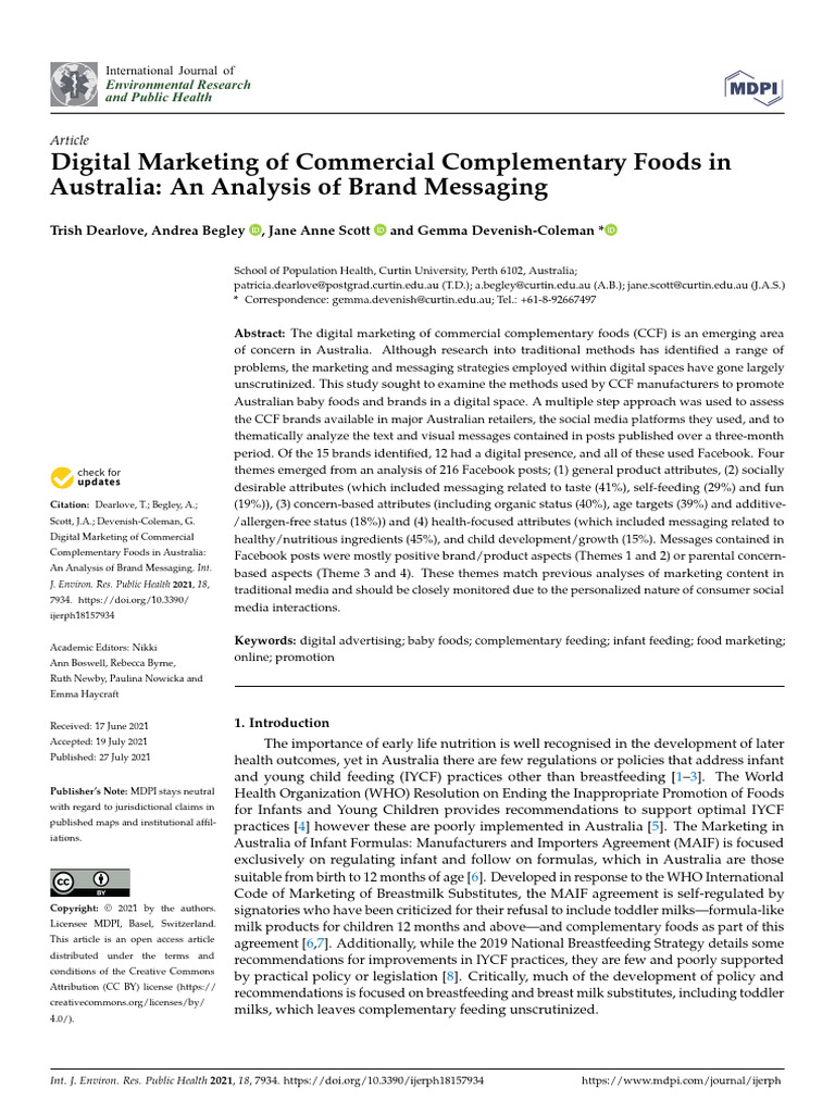 Digital Marketing of Commercial Complementary Foods in Australia: An ...