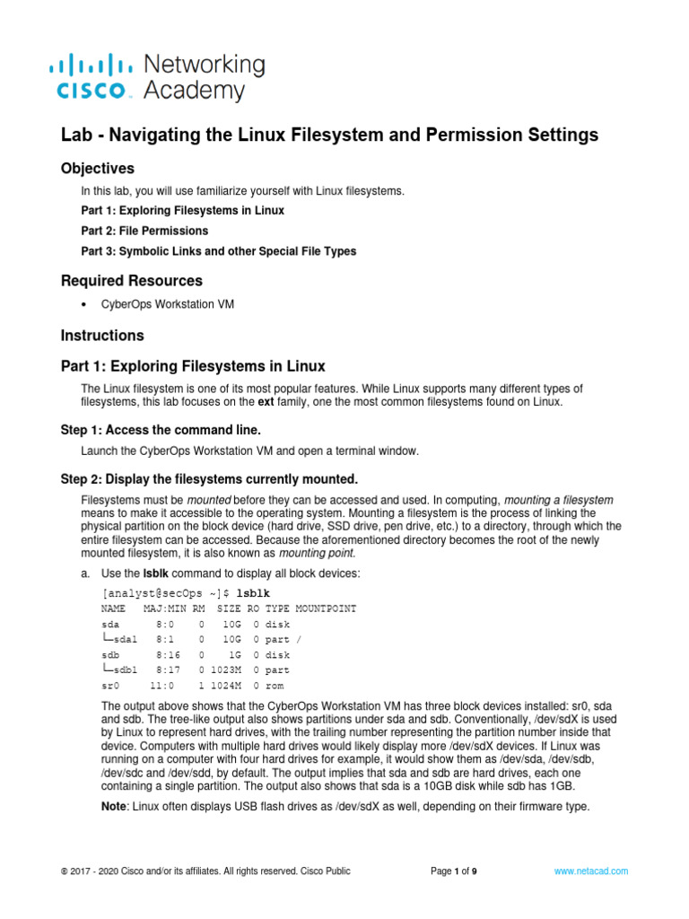 454 Lab Navigating The Linux Filesystem And Permission Settings Pdf Computer File File