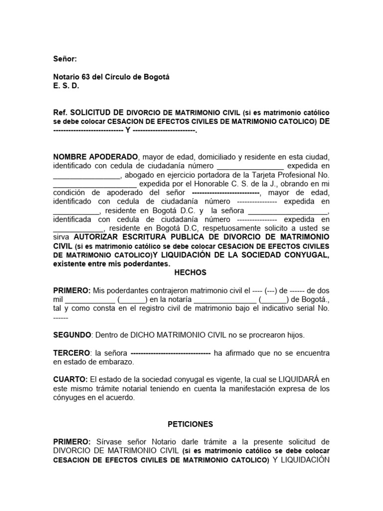 Minuta Solicitud Divorcio | Descargar gratis PDF | Divorcio | Documento ...