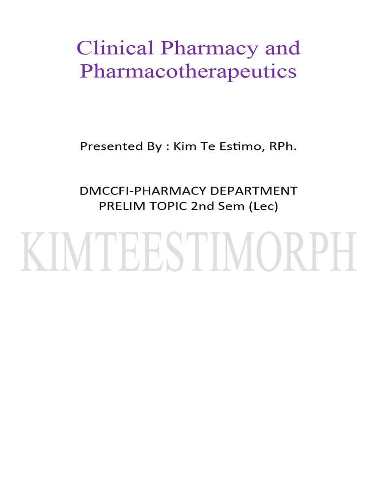 Stucop - Clinical Pharm2 Topic 1 (Lec) Docx | PDF | Pharmacy | Pharmacist