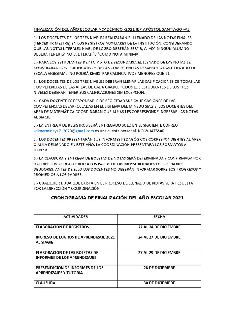 Finalización Del Año Escolar Académico - As | PDF