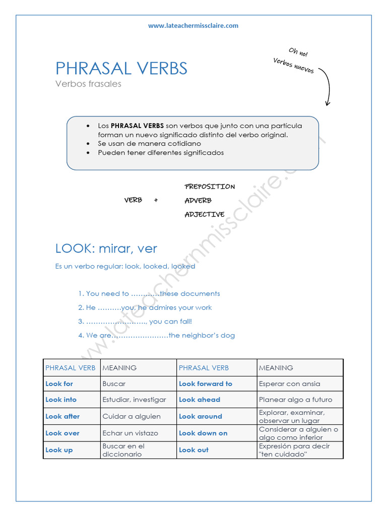 Exe. Vocab. Phrasal. Look, Set, Run | PDF | Grammar | Languages