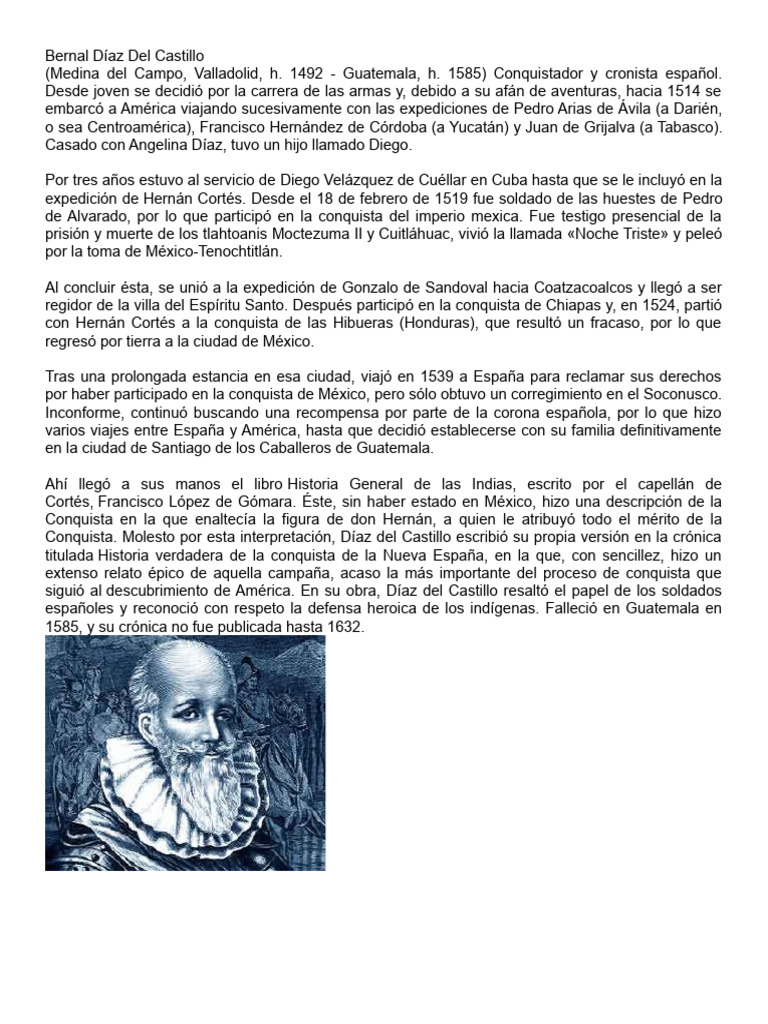 Bernal Díaz Del Castillo | PDF | Hernán Cortés | Virreinatos del ...