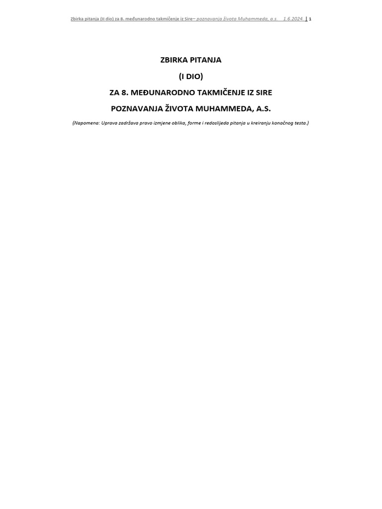 Zbirka Pitanja ABCD Za 8 Takmicenje Iz Sire | PDF