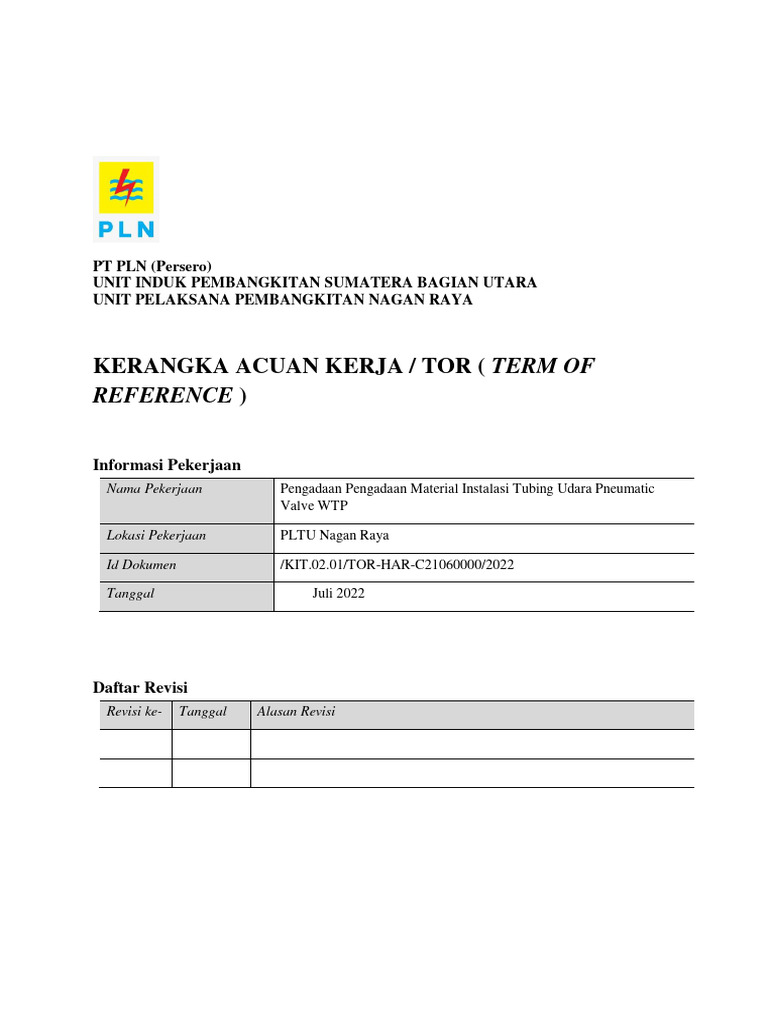 TOR Pengadaan Material Instalasi Tubing Udara Pneumatic Valve WTP | PDF