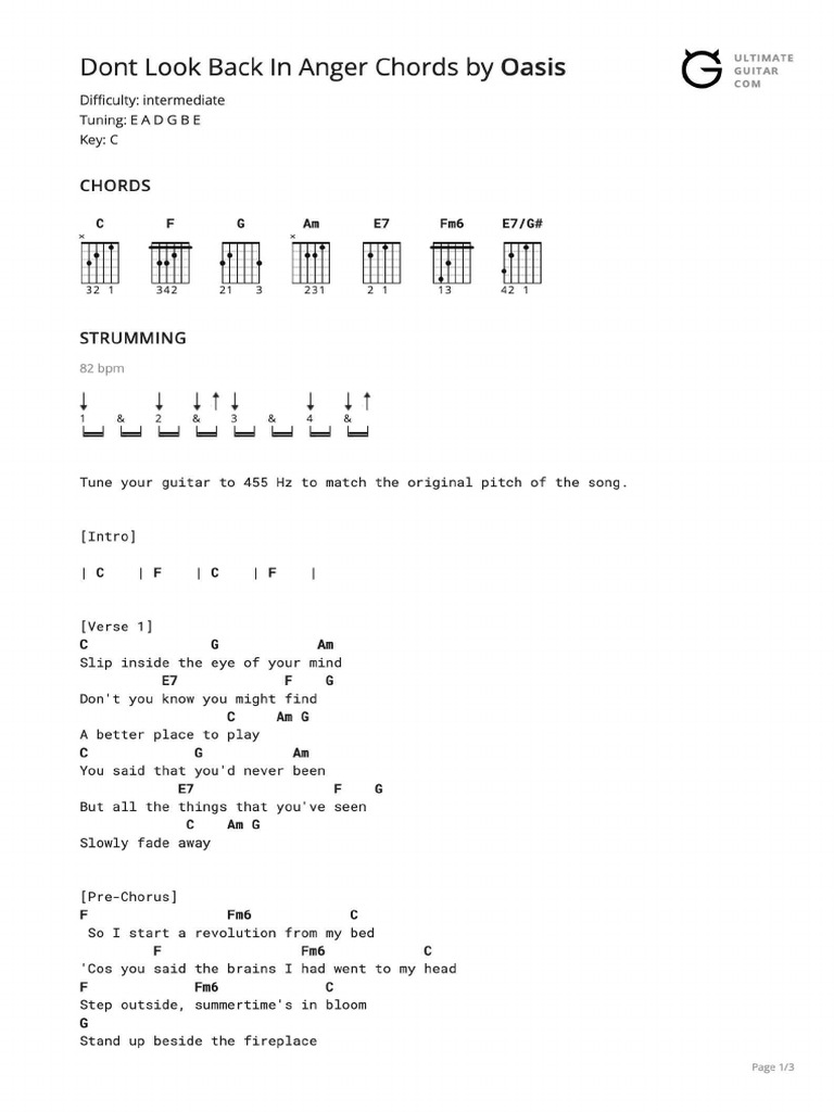 Dont Look Back in Anger Chords | PDF