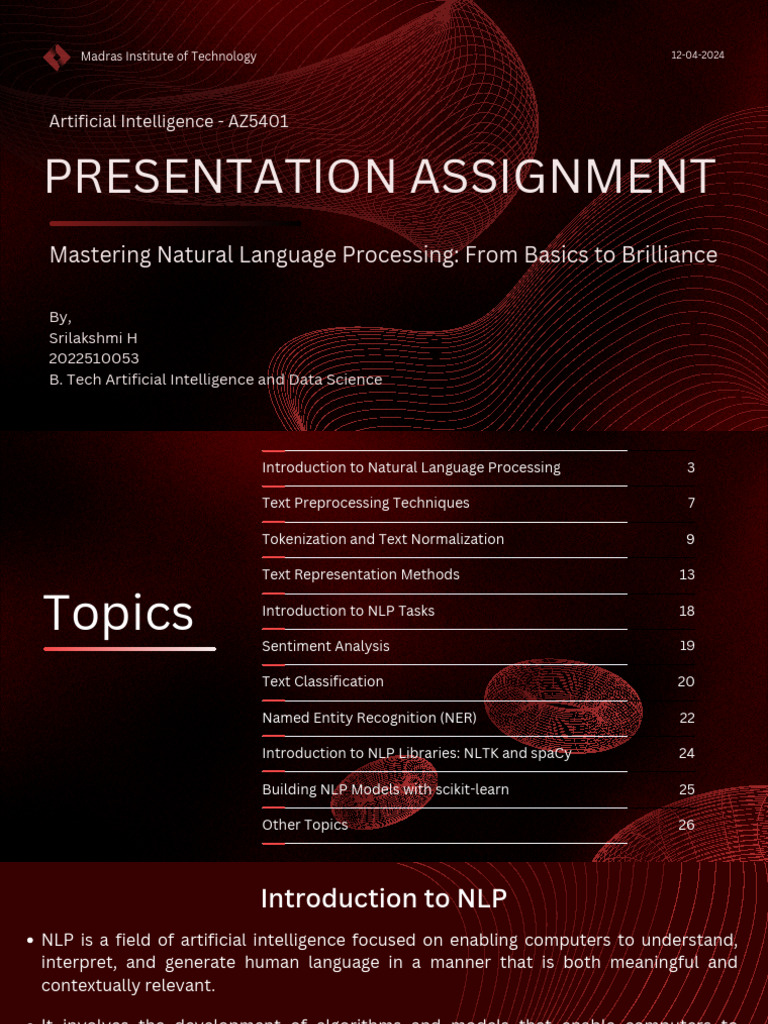 NLP - Srilakshmi H - PPT Assignment | PDF | Cognitive Science | Artificial Intelligence