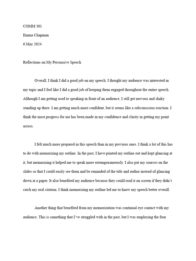 Emma Chapman - Reflections On My Persuasive Speech | PDF | Human ...
