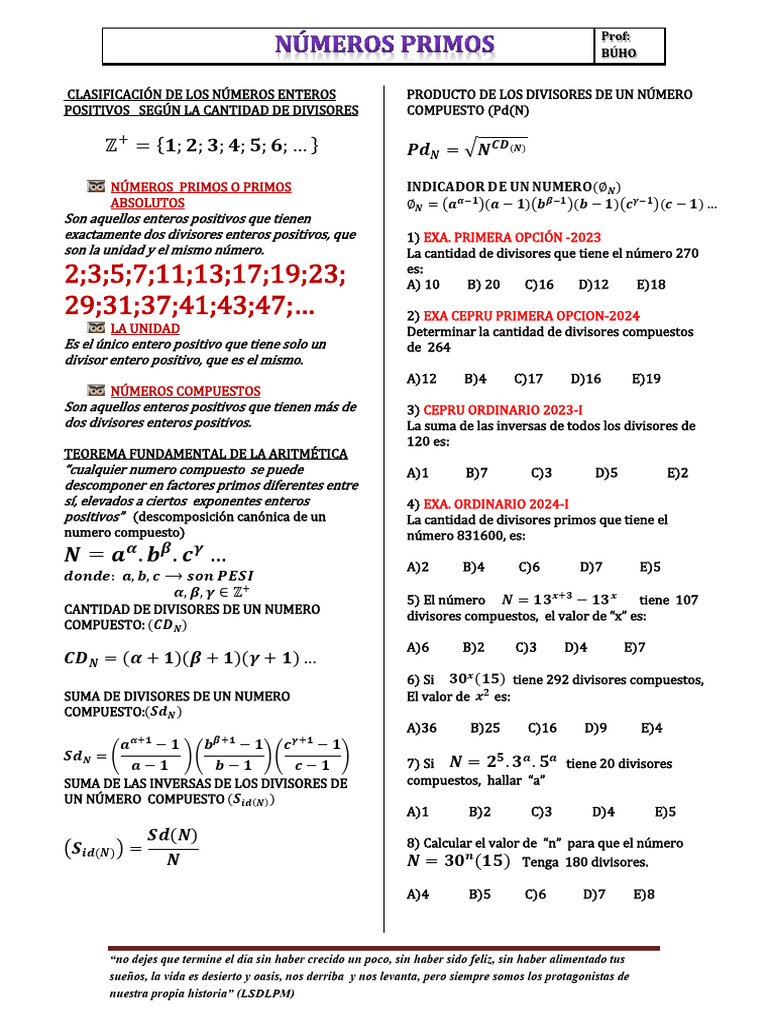 Numeros Primos | PDF | Número primo | Teoría de los números