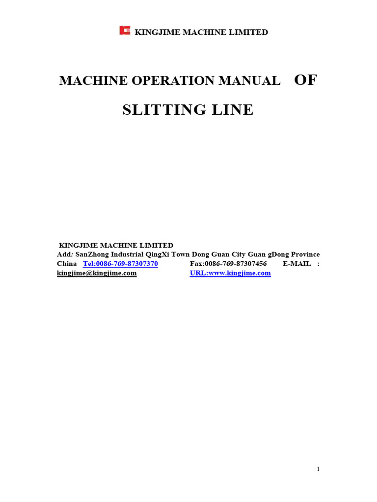 Slitting Line Operation Manual | PDF | Sheet Metal | Bearing (Mechanical)