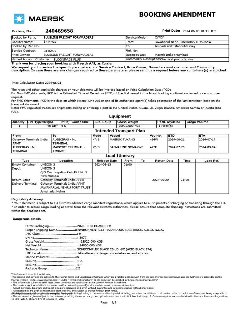 Booking | Download Free PDF | Cargo | Office Of Foreign Assets Control