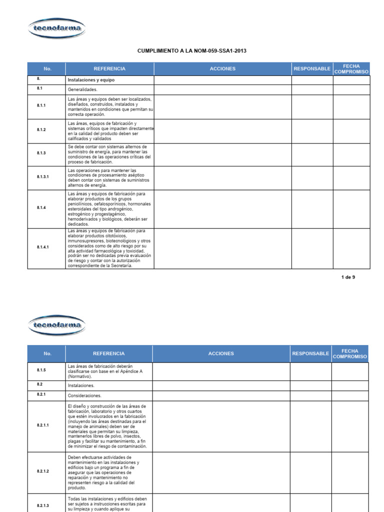 Nom-059 (Punto 8 Instalaciones y Equipos) | PDF | Contaminación | Residuos