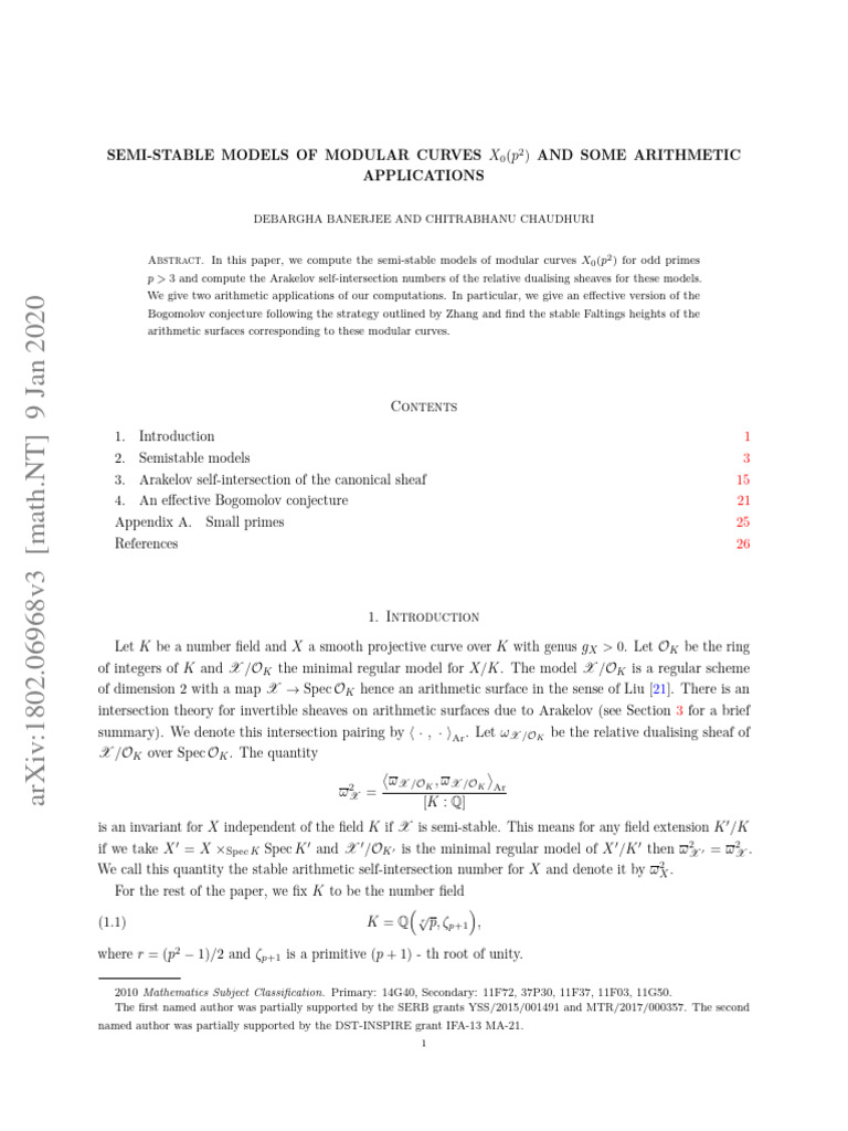 Banerjee Et Chaudhuri - 2021 - Semi-Stable Models of Modular Curves $X ...