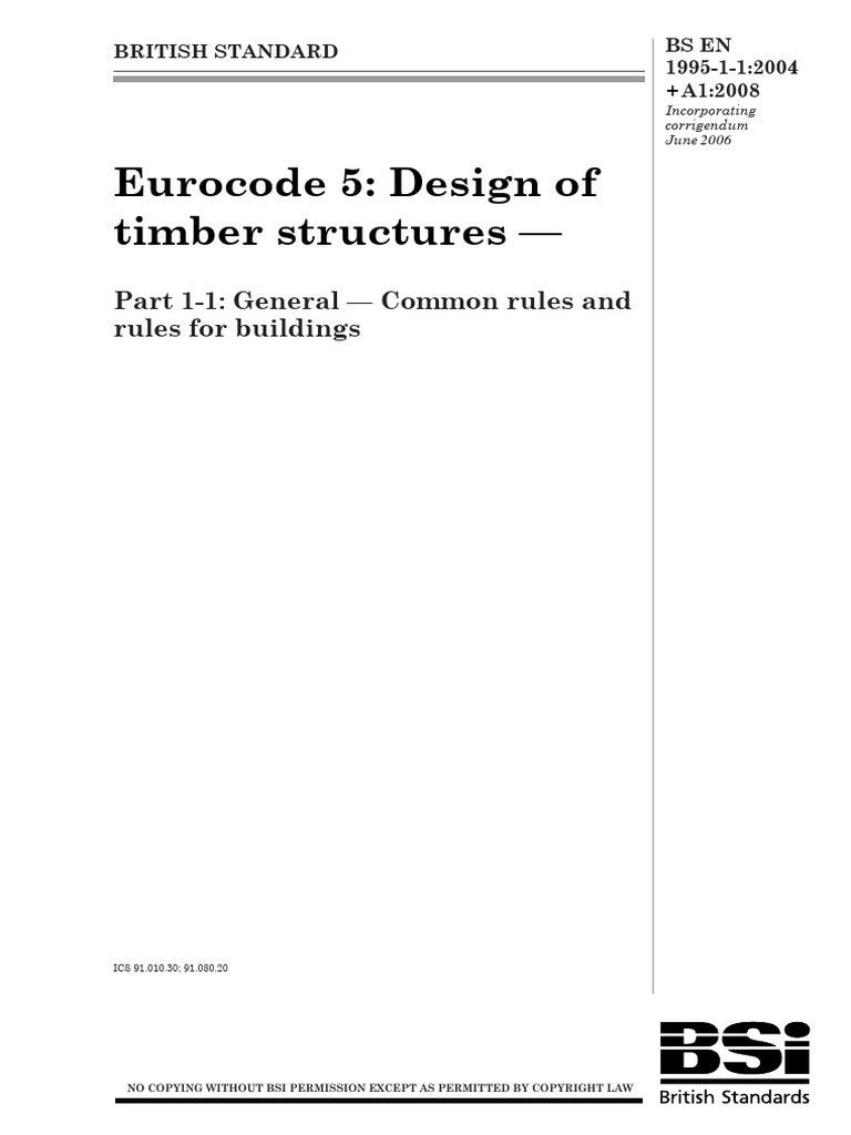 Eurocode 5: Design of Timber Structures - : Part 1-1: General - Common ...