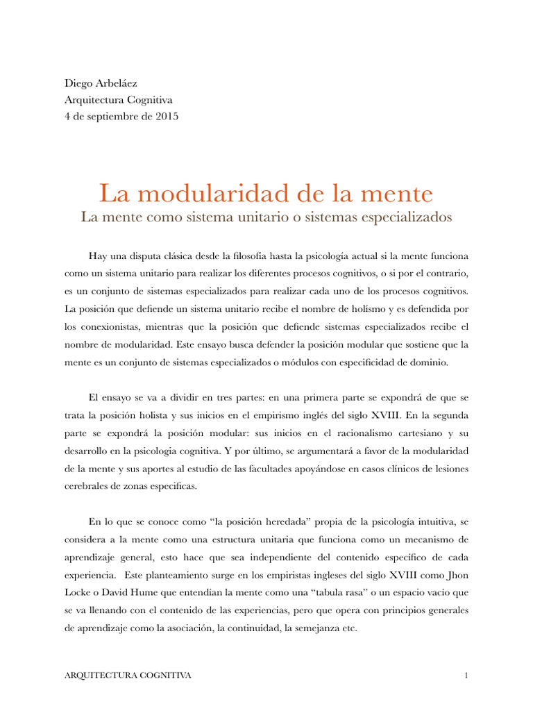Modularidad de La Mente | PDF | Mente | Noam Chomsky