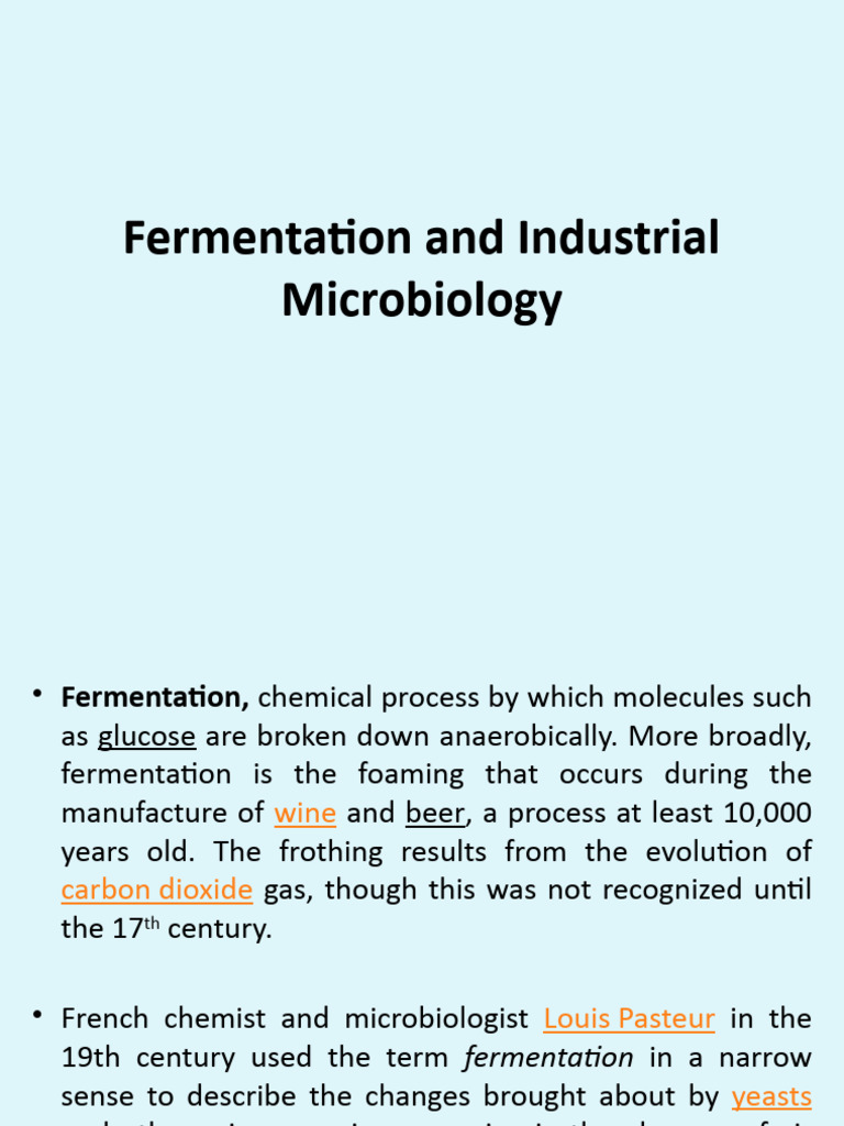 Overview of Industrial Fermentation | PDF | Fermentation | Glucose