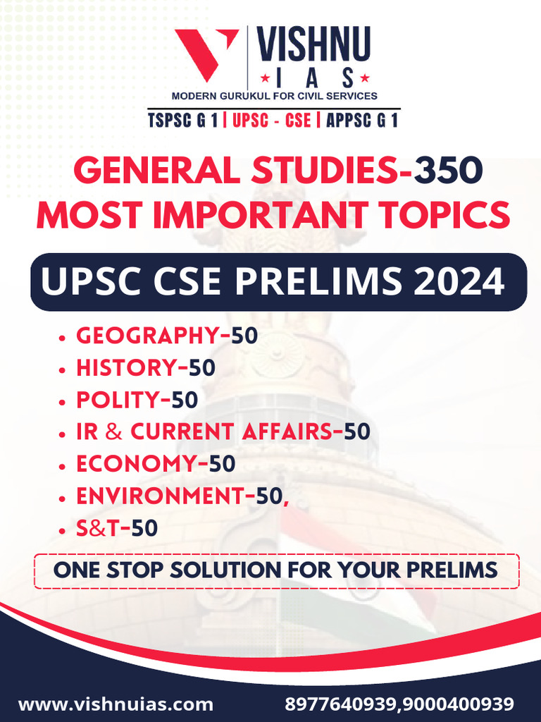General Studies 350 Most Important Topics for Prelims 2024 Vishnu Ias | PDF | Reserve Bank Of India