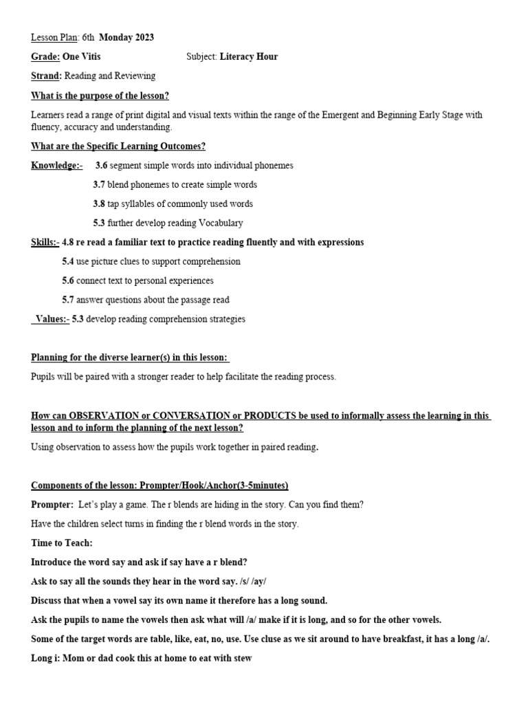 Lesson Plan | PDF | Learning | Reading Comprehension