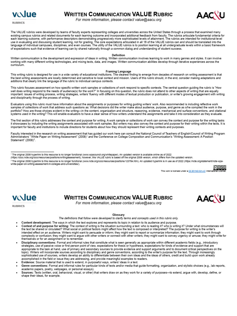 WrittenCommunication Letter | PDF | Rubric (Academic) | Communication
