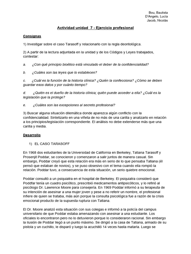 Actividad 7 - Ejercicio Profesional | PDF | Historial médico | Cuidado ...