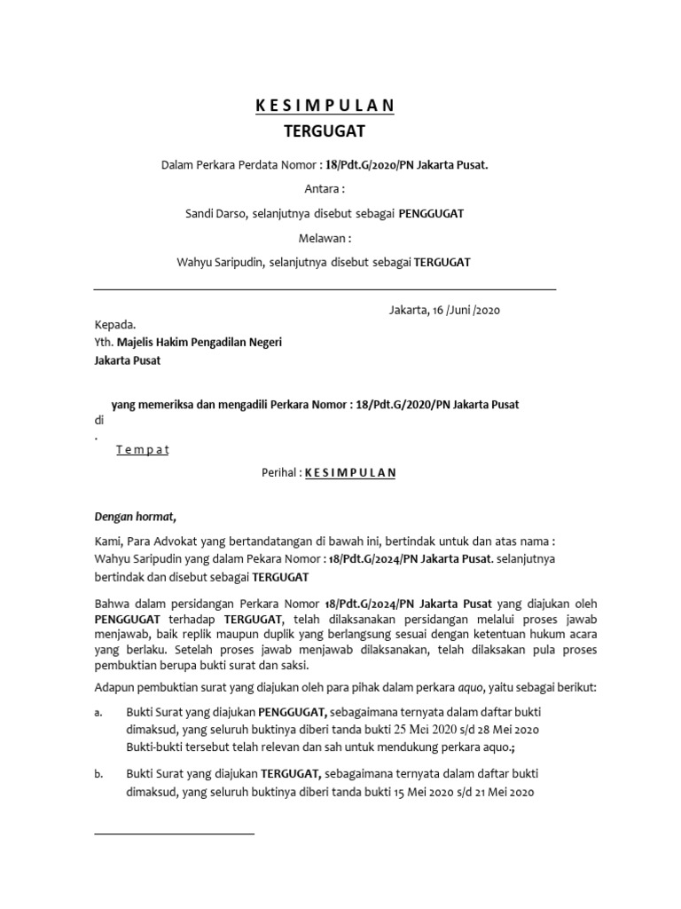 Litigasi Perdata - Kesimpulan - Ginta | PDF | Ilmu Sosial | Hukum