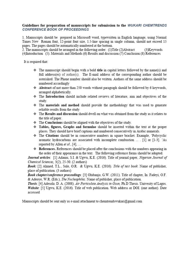 Format For Preparation of Manuscript For CHEMTRENDS BOOK OF PROCEEDINGS ...