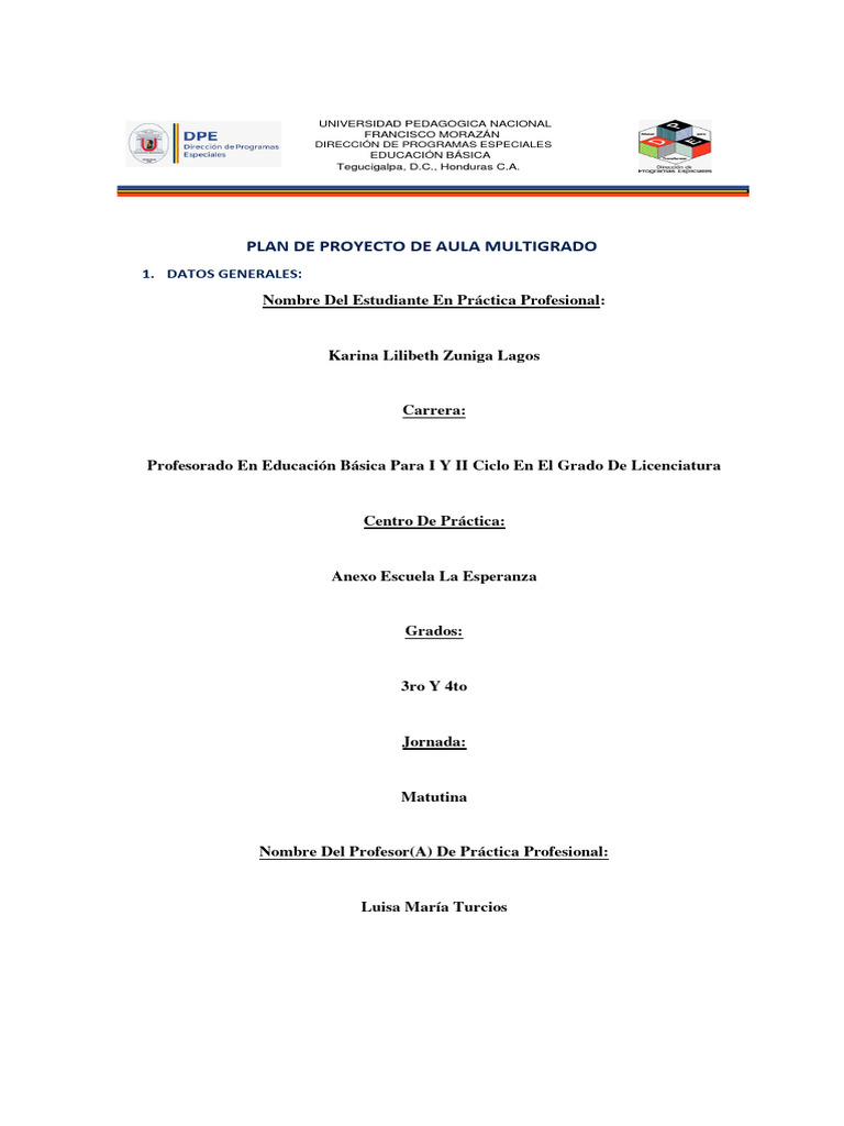 Plan de Proyecto Aula Multigrado. KARINA ZUNIGA - pdf2024 | PDF | Amor ...