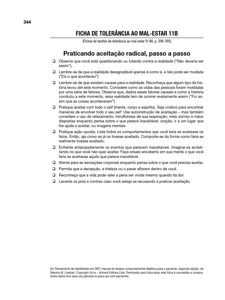 Ficha de Tolerância ao Mal Estar - Aceitação Radical | PDF