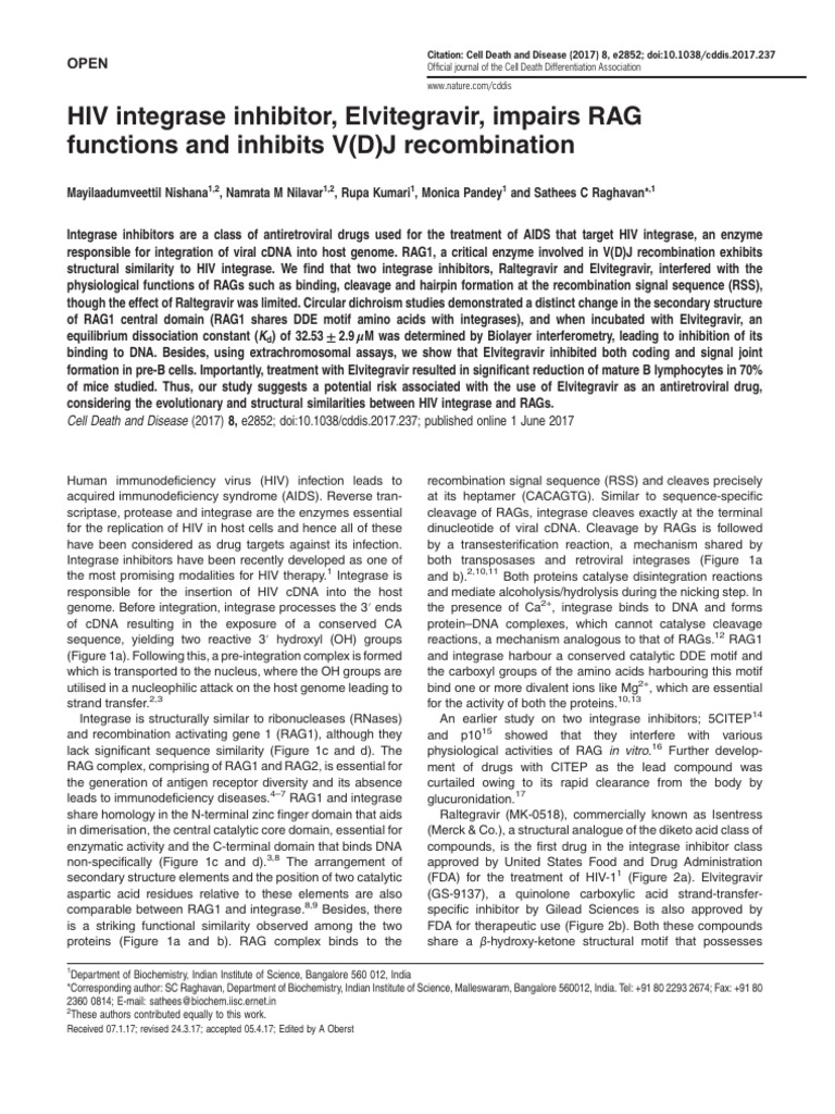 Nishana Etal - 2017 - Cell Death and Disease - HIV Integrase Inhibitor ...