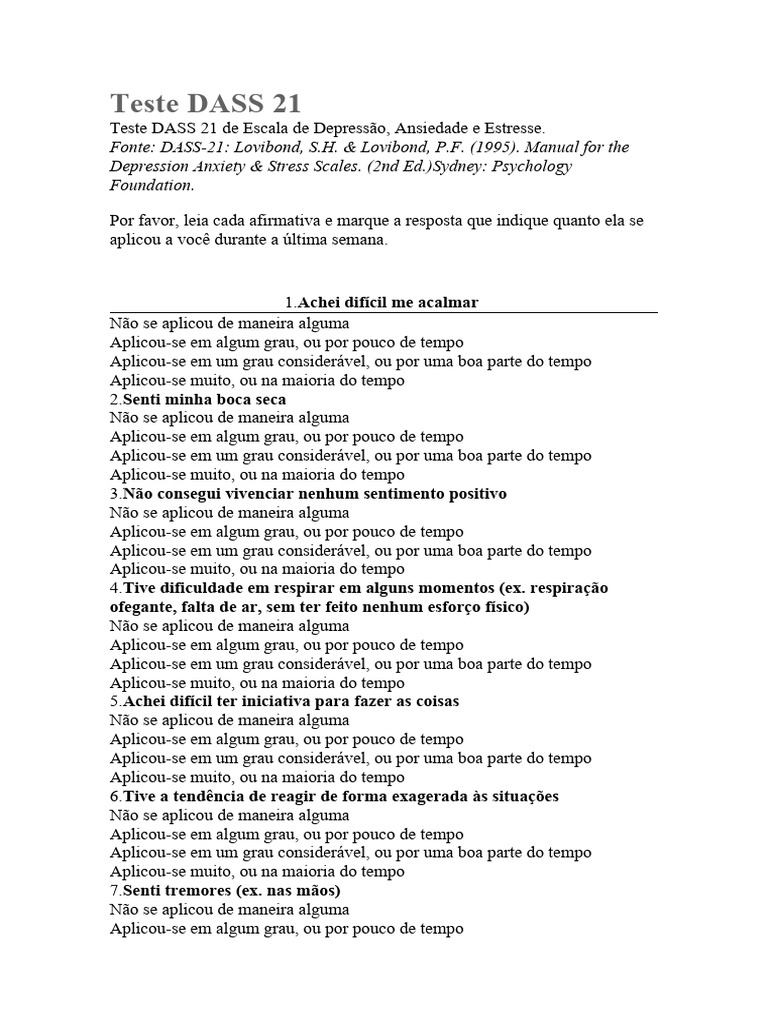 Teste Dass 21 | PDF