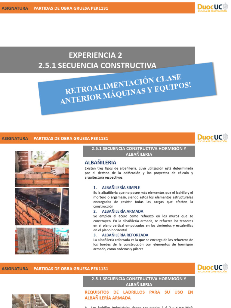 2.5.1 Secuencia Constructiva Hormigon y Albañileria | PDF | Hormigón | Albañilería